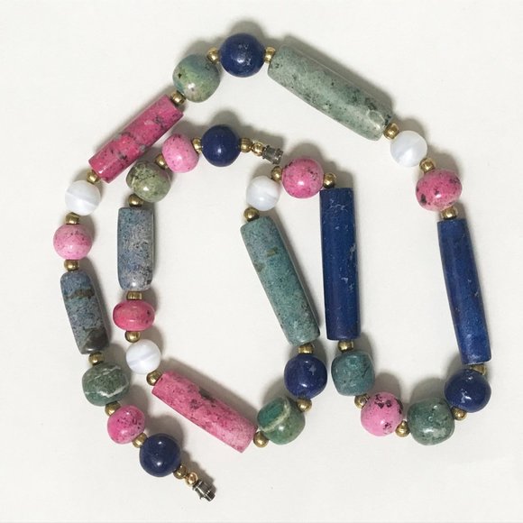 Jewelry | Vintage Chunky Colorful Cylindrical Natural Stone And Beaded ...